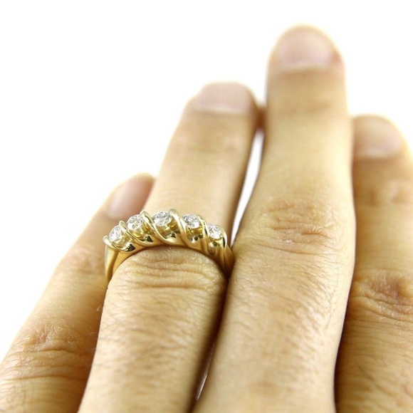 Jewelry | Round Cut Diamond Channel Curve Band 14k Yg 5ct | Poshmark